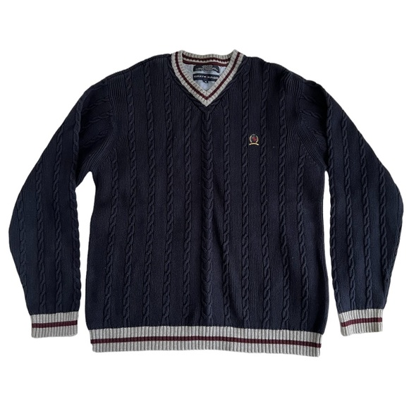 Tommy Hilfiger | Sweaters | Mens Navy Preppy Cable Knit Tommy Hilfiger ...
